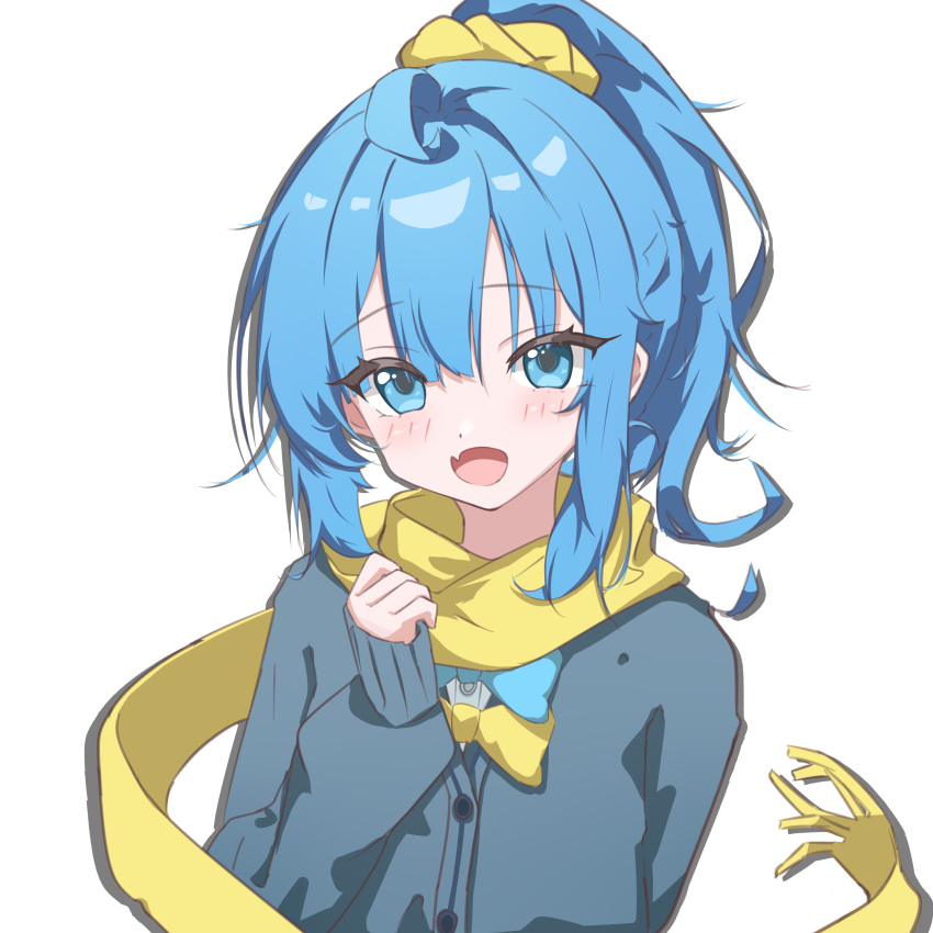 Safebooru - 1girl absurdres ahoge blue eyes blue hair bow bowtie cardigan commentary request ...
