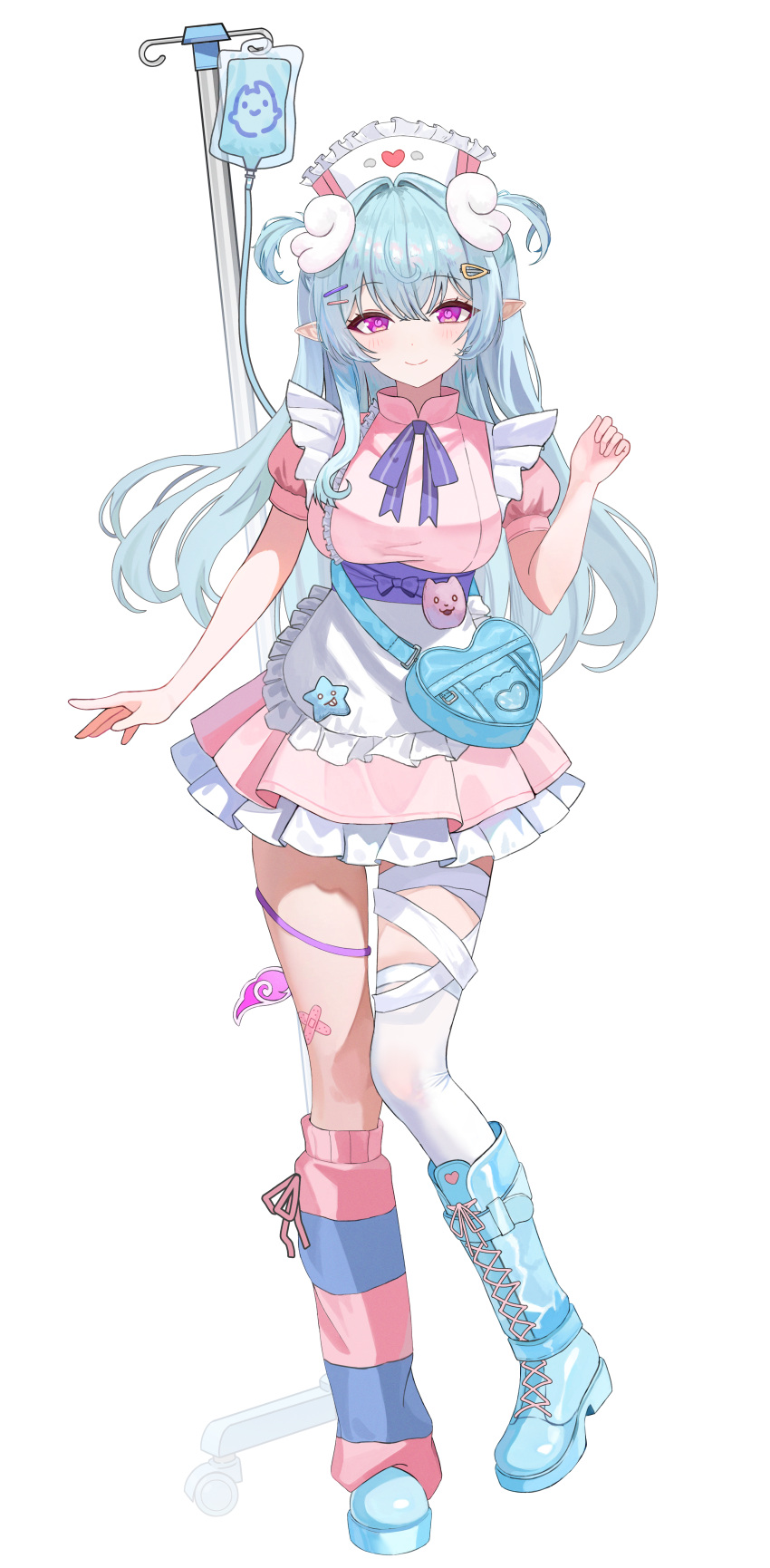 Safebooru - absurdres alternate costume asymmetrical legwear bandaged leg bandages blue boots ...
