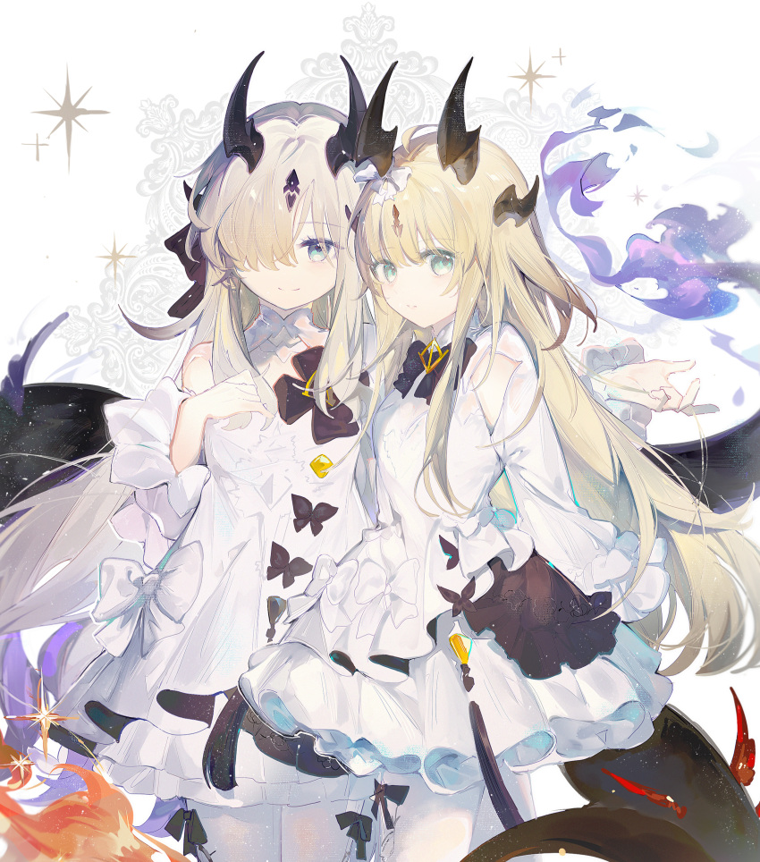 Safebooru - 2girls absurdres arknights blonde hair commentary curled horns dragon girl dragon ...