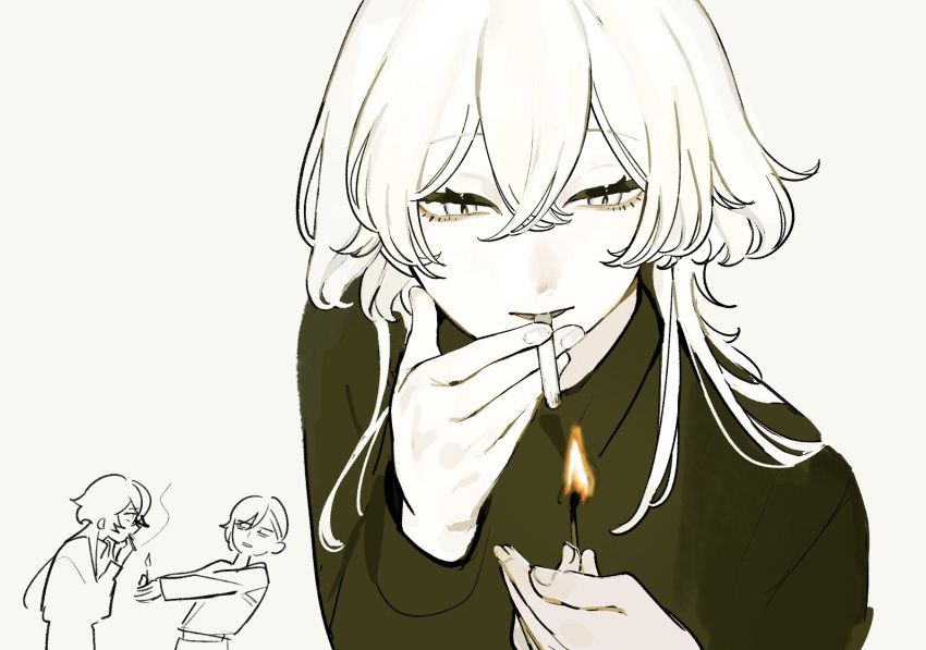 Safebooru - 2girls between fingers cigarette dee (tannsumi) green shirt ...