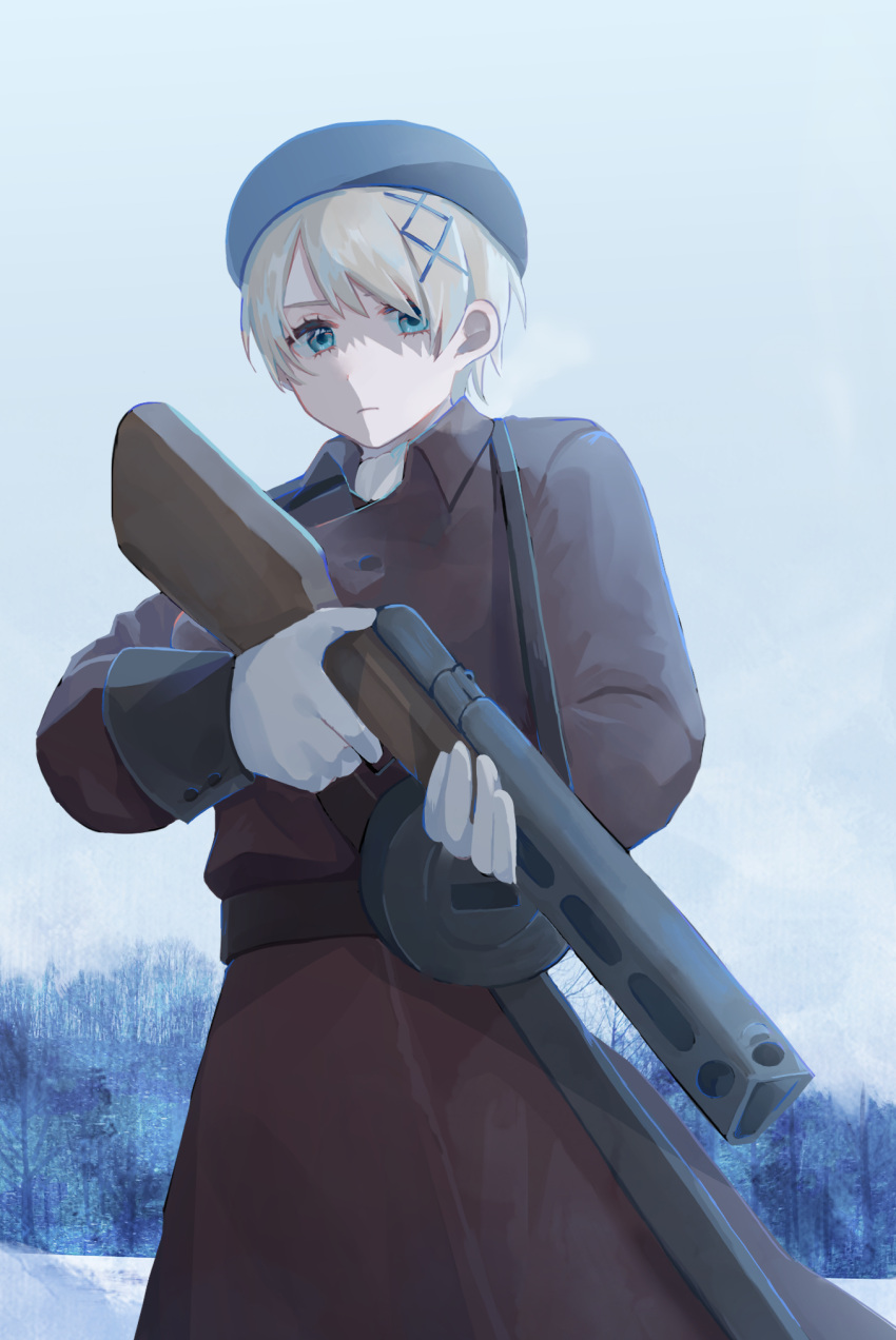 Safebooru - 1girl ascot axis powers hetalia belt beret black belt blonde hair blue hat brown ...