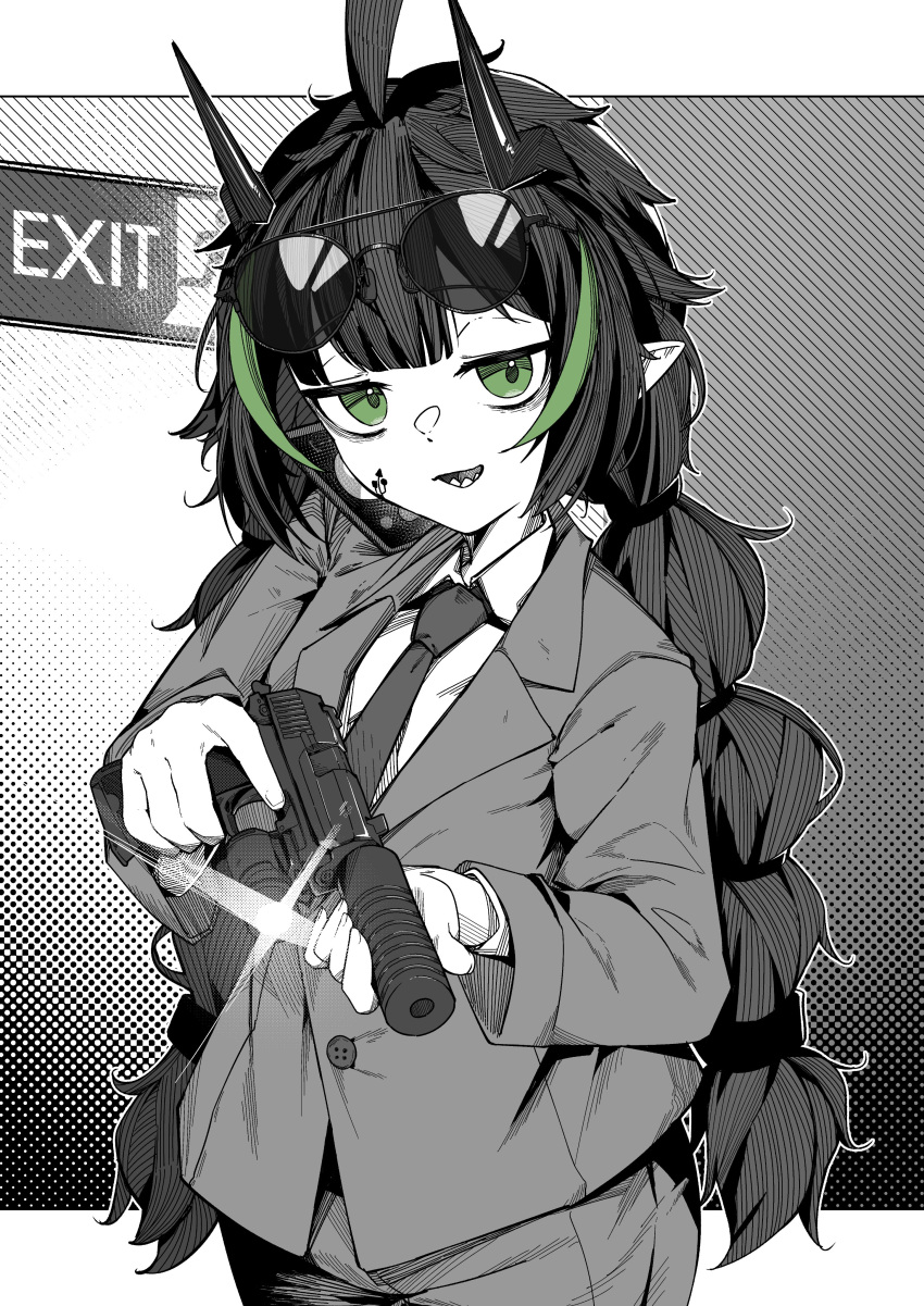 Safebooru - 1girl absurdres braid collared shirt elf elfinpsyop eyewear ...