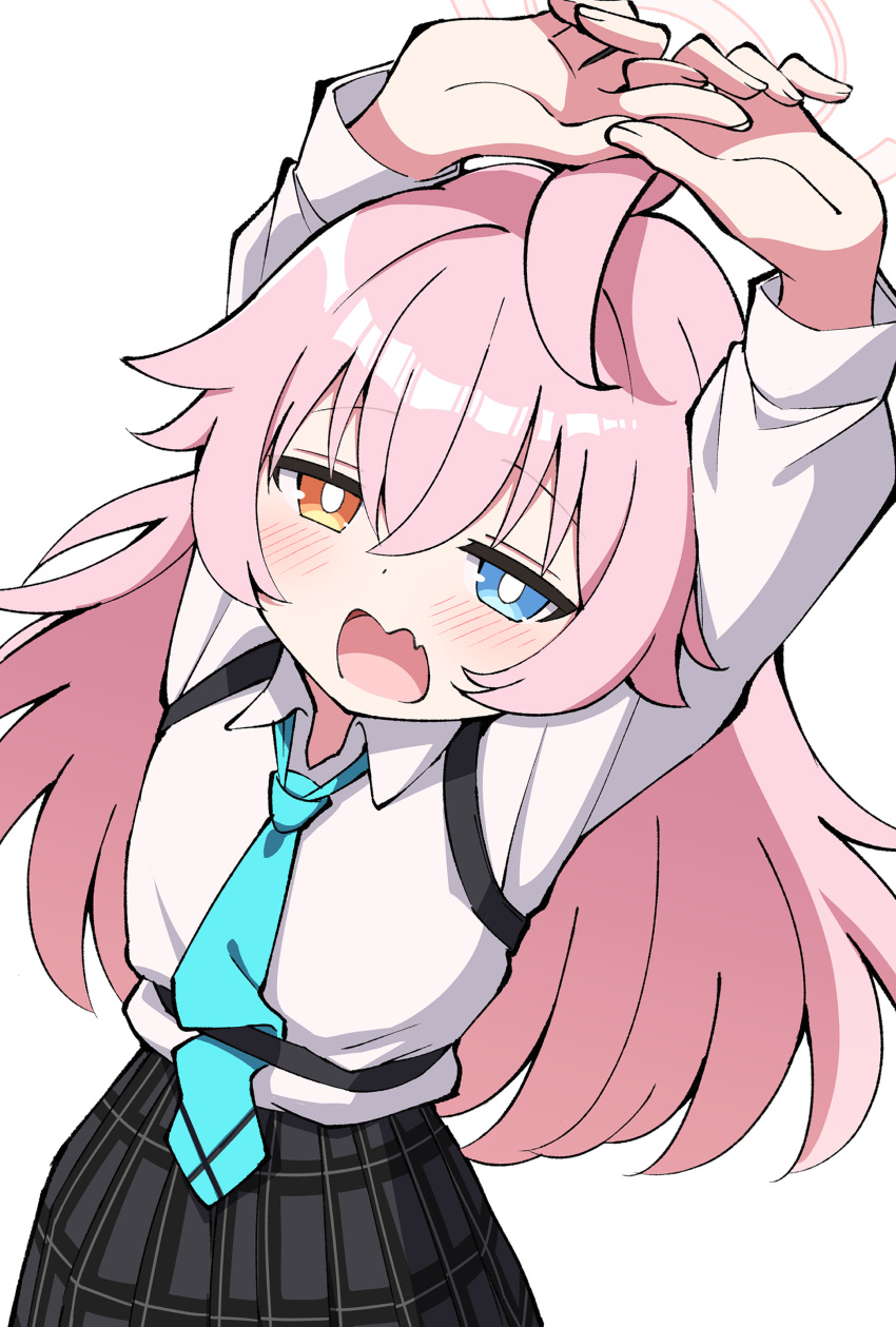 Safebooru - 1girl absurdres ahoge aqua necktie arms up black skirt blue archive blue eyes blush ...