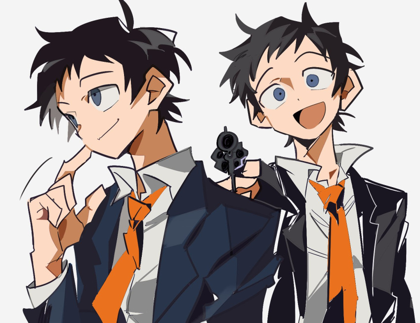 Safebooru - 1boy adachi tooru aiming aiming at viewer arm up black hair ...