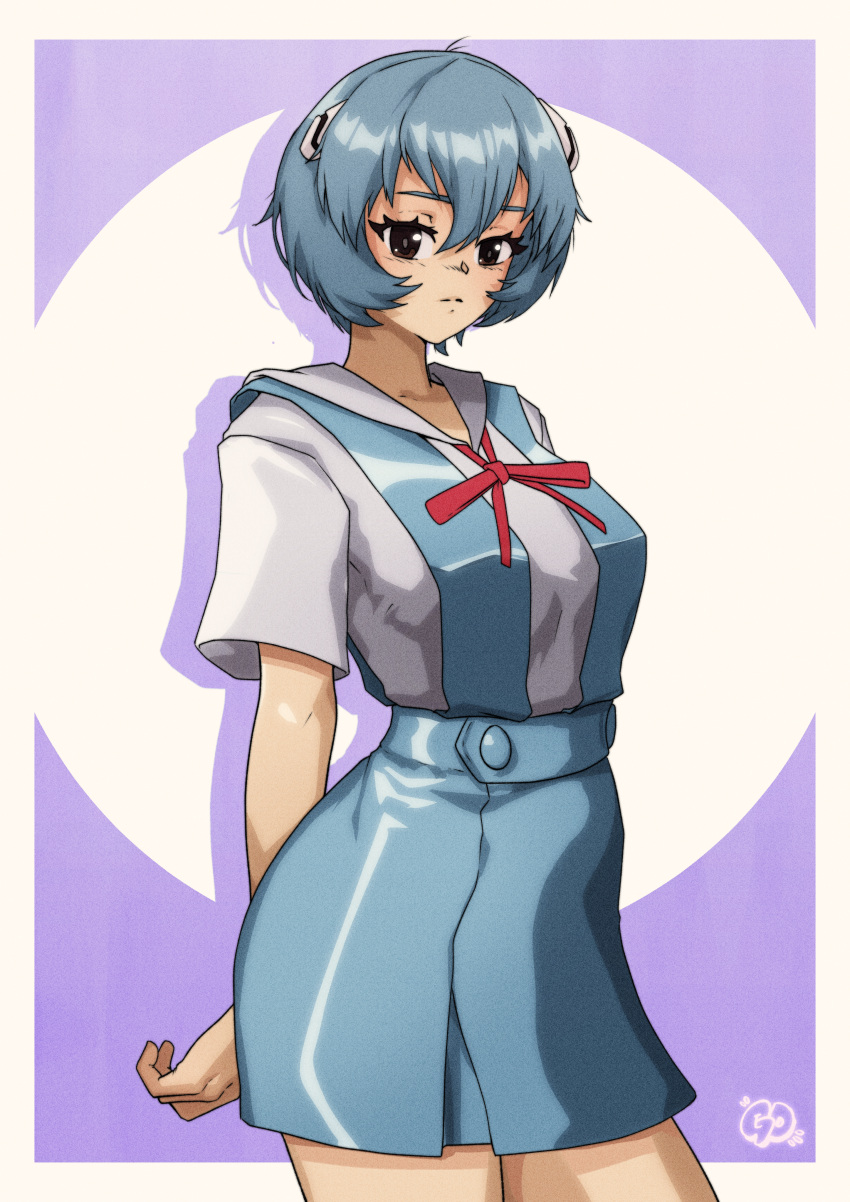 Safebooru - 1girl absurdres ayanami rei blue hair closed mouth hair between eyes highres looking ...