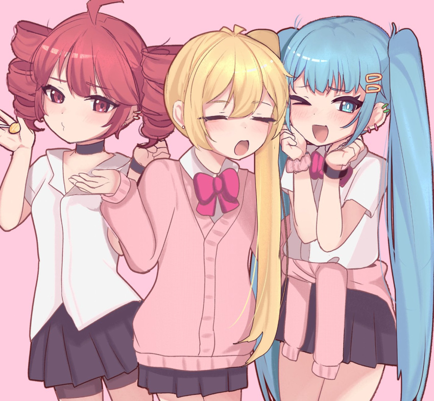 Safebooru - 3girls akita neru antenna hair black choker black skirt blonde hair blue eyes blue ...