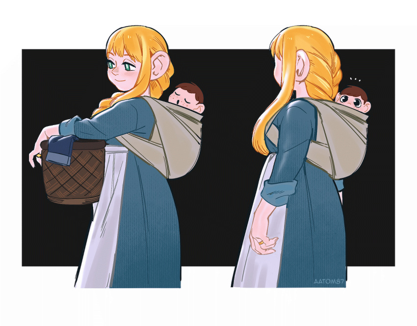 Safebooru - 1girl aatom87 artist name baby blonde hair blue dress braid ...