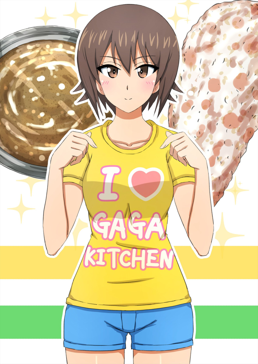 Safebooru - 1girl absurdres blue shorts blush breasts brown eyes brown ...
