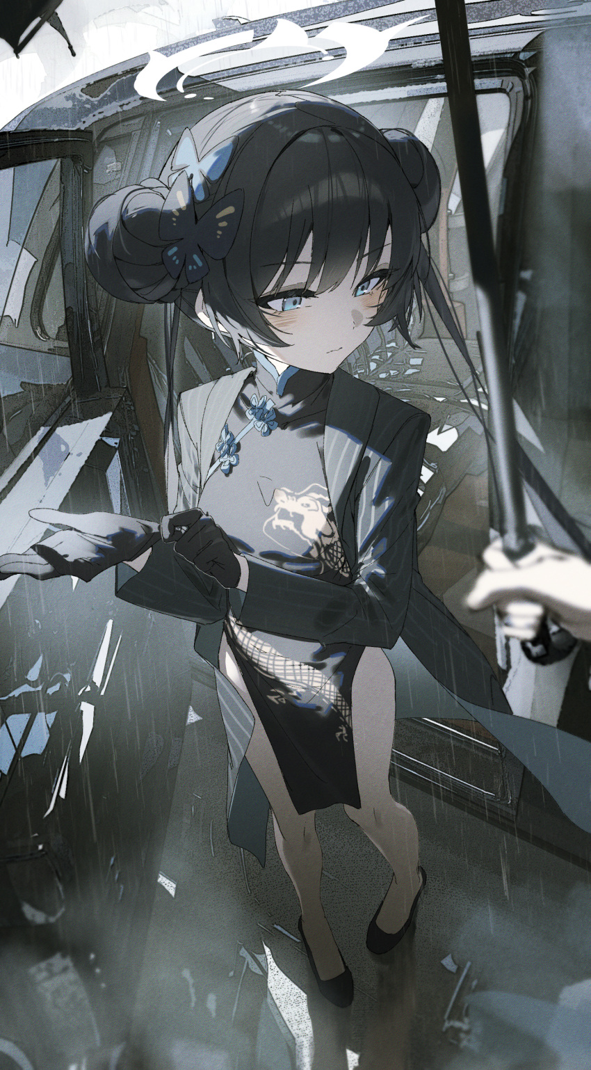 Safebooru - 1girl absurdres black dress black gloves black shoes blue archive blue eyes blush ...