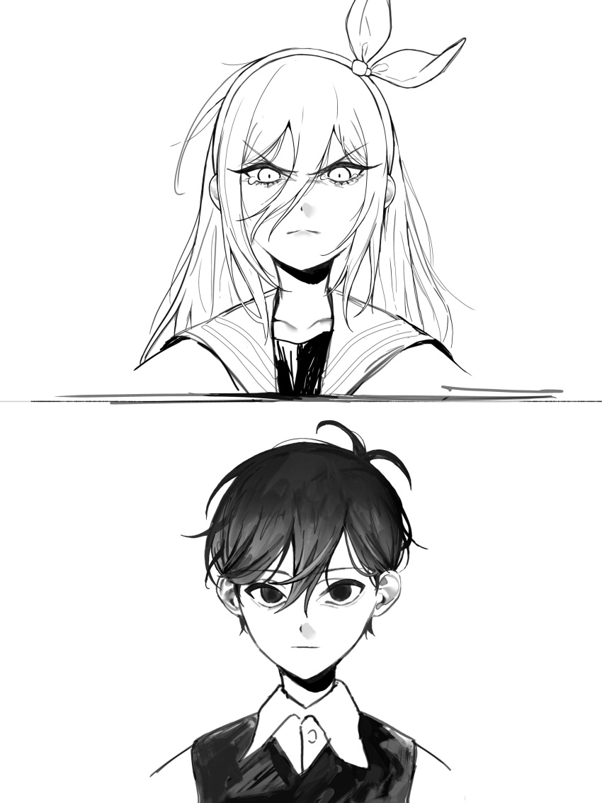 Safebooru - 1boy 1girl absurdres antenna hair aubrey (faraway) (omori) aubrey (omori) closed ...