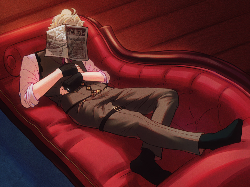 Safebooru - 1boy ace attorney ahoge black gloves black socks blonde ...