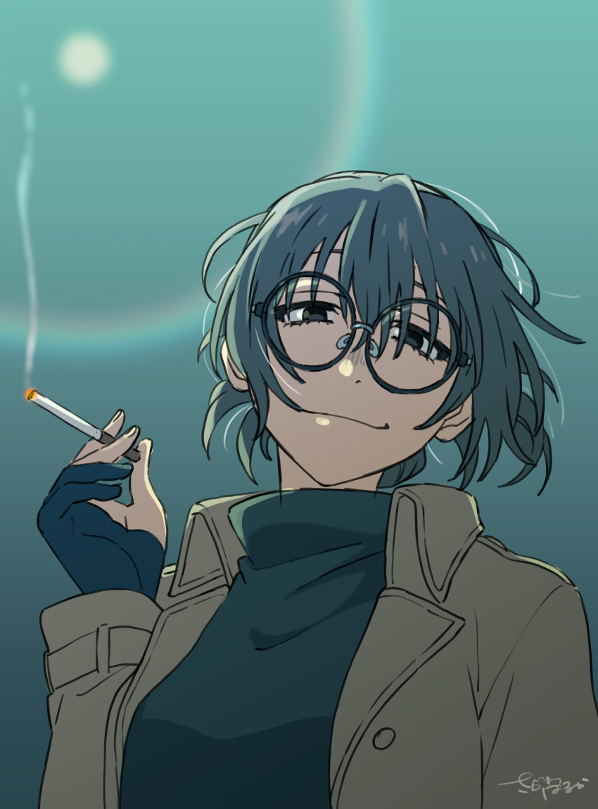 Safebooru - 1girl black-framed eyewear black eyes black gloves black sweater brown coat brown ...