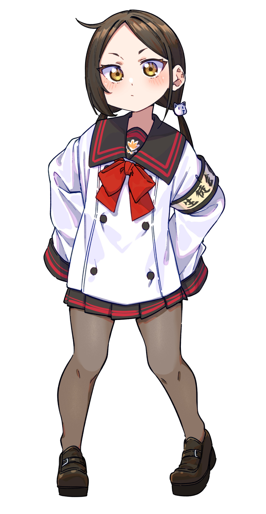 Safebooru - 1girl absurdres armband black sailor collar black shoes black skirt blush bow brown ...