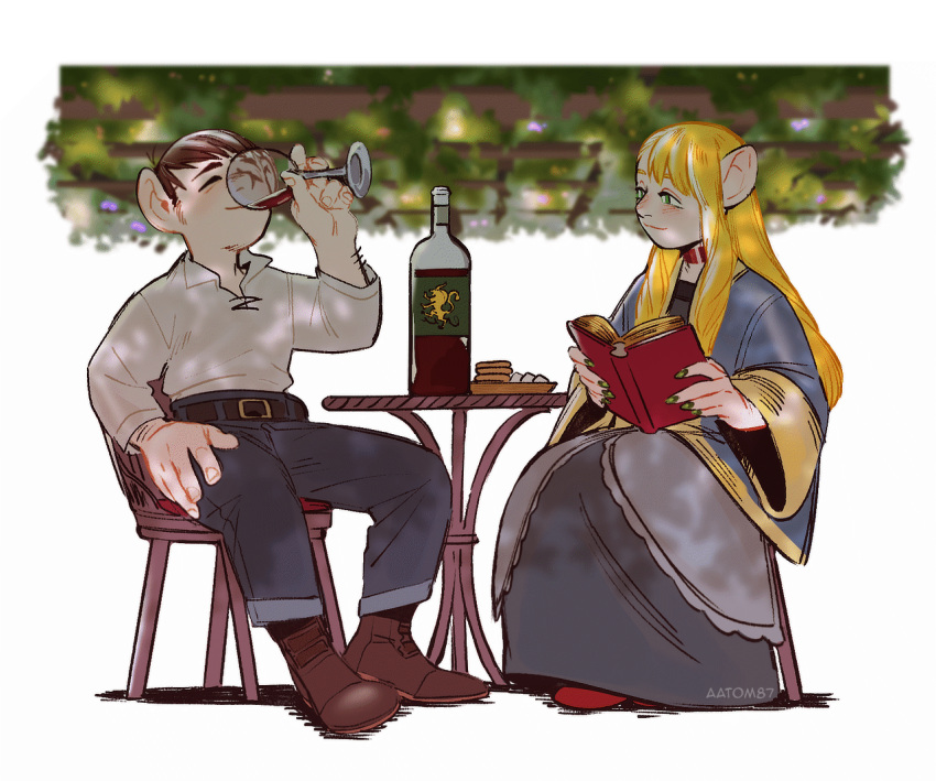 Safebooru - 1boy 1girl aatom87 arm hair artist name blonde hair book ...