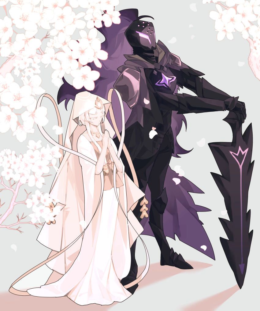 Safebooru - 1girl 1other absurdres armor black armor cherry blossoms commentary request cookie ...