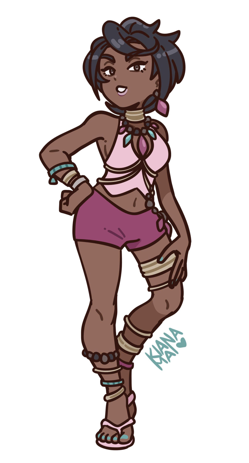 Safebooru - 1girl absurdres anklet aqua gemstone aqua nails bare shoulders bead necklace beads ...