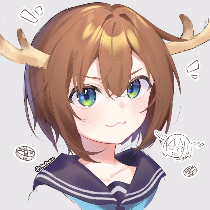 Safebooru - 1girl :3 antlers black sailor collar blue eyes blue ...
