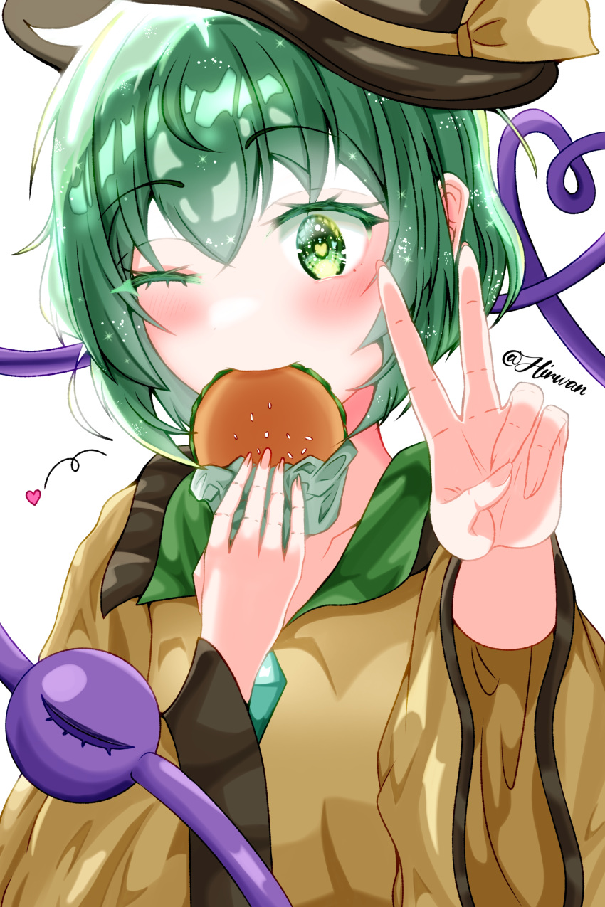 Safebooru - absurdres bad source burger closed eyes food green eyes green hair hat highres ...