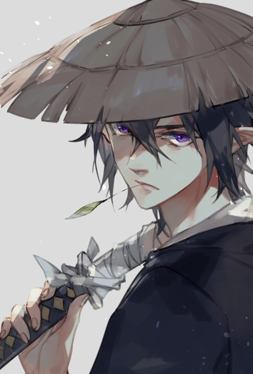 Safebooru - 1boy alternate costume aotu world black hair grey background hair between eyes hat ...