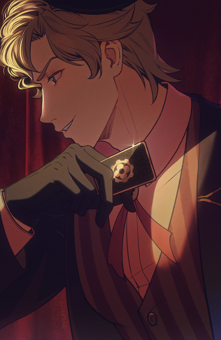 Safebooru - 1boy absurdres ace attorney black gloves black hat black jacket blonde hair bright ...