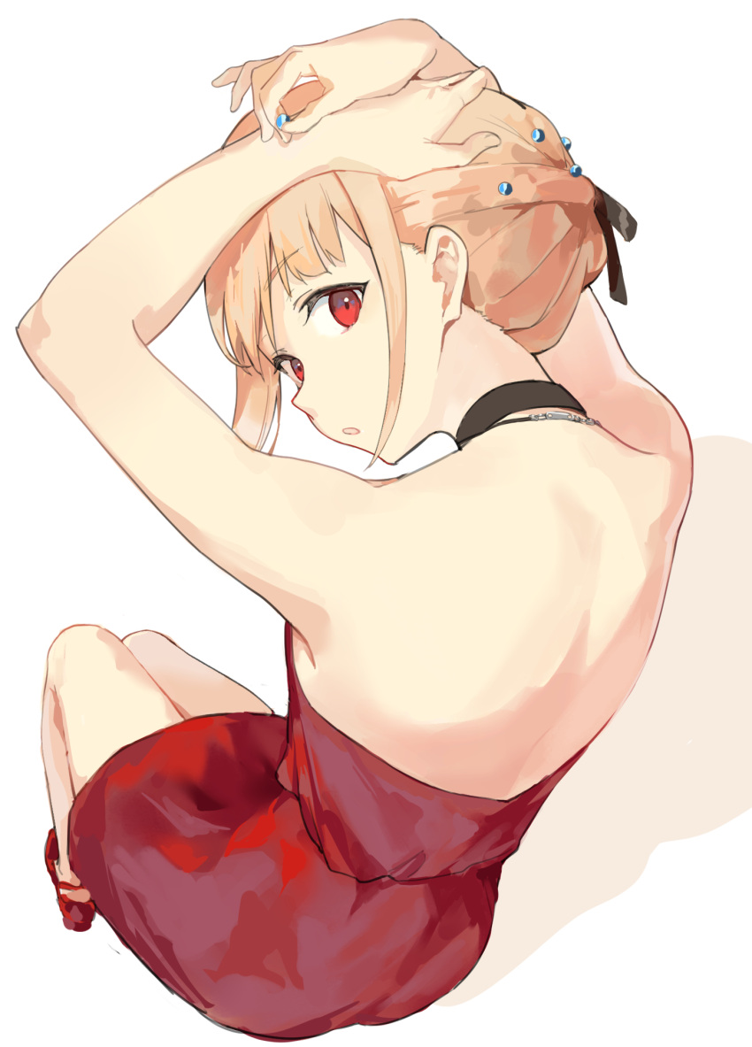 Safebooru - 1girl arms up back backless dress backless outfit bare shoulders black choker black ...