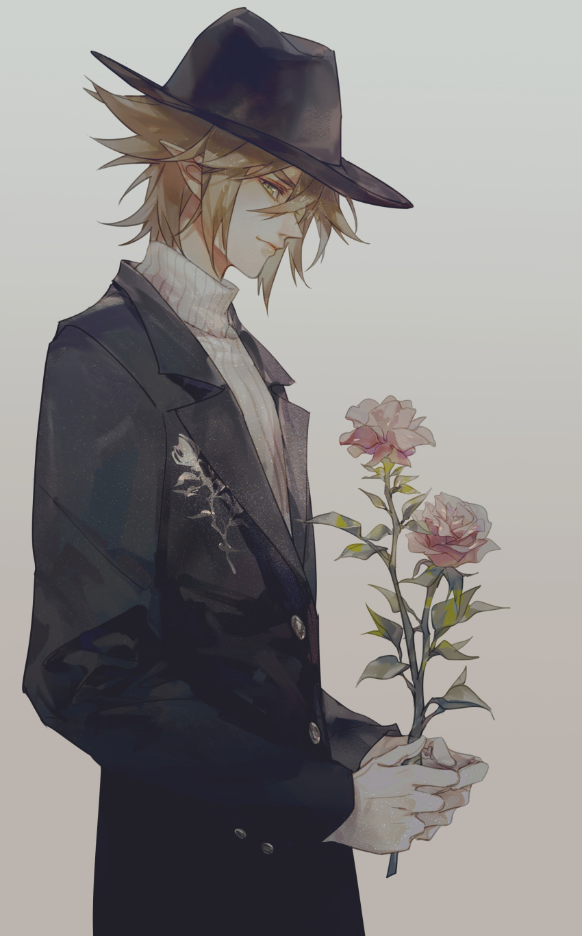 Safebooru - 1boy absurdres anmicius aotu world bishounen brown hair coat flower formal clothes ...