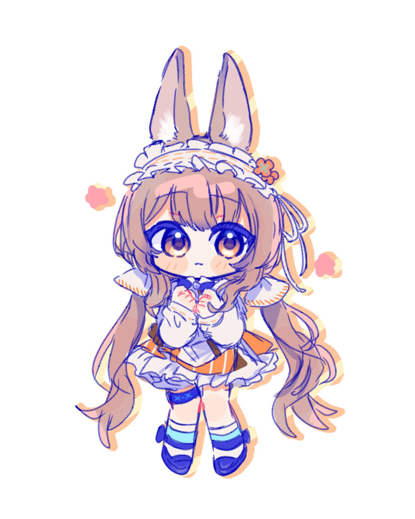 Safebooru - 1girl animal ears arknights blush stickers brown hair chibi chibi only closed mouth ...