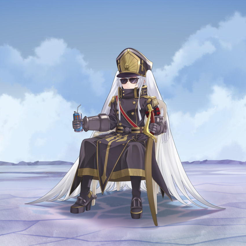 Safebooru - 1girl altair (re:creators) armband belt black coat black dress brown belt buttons ...