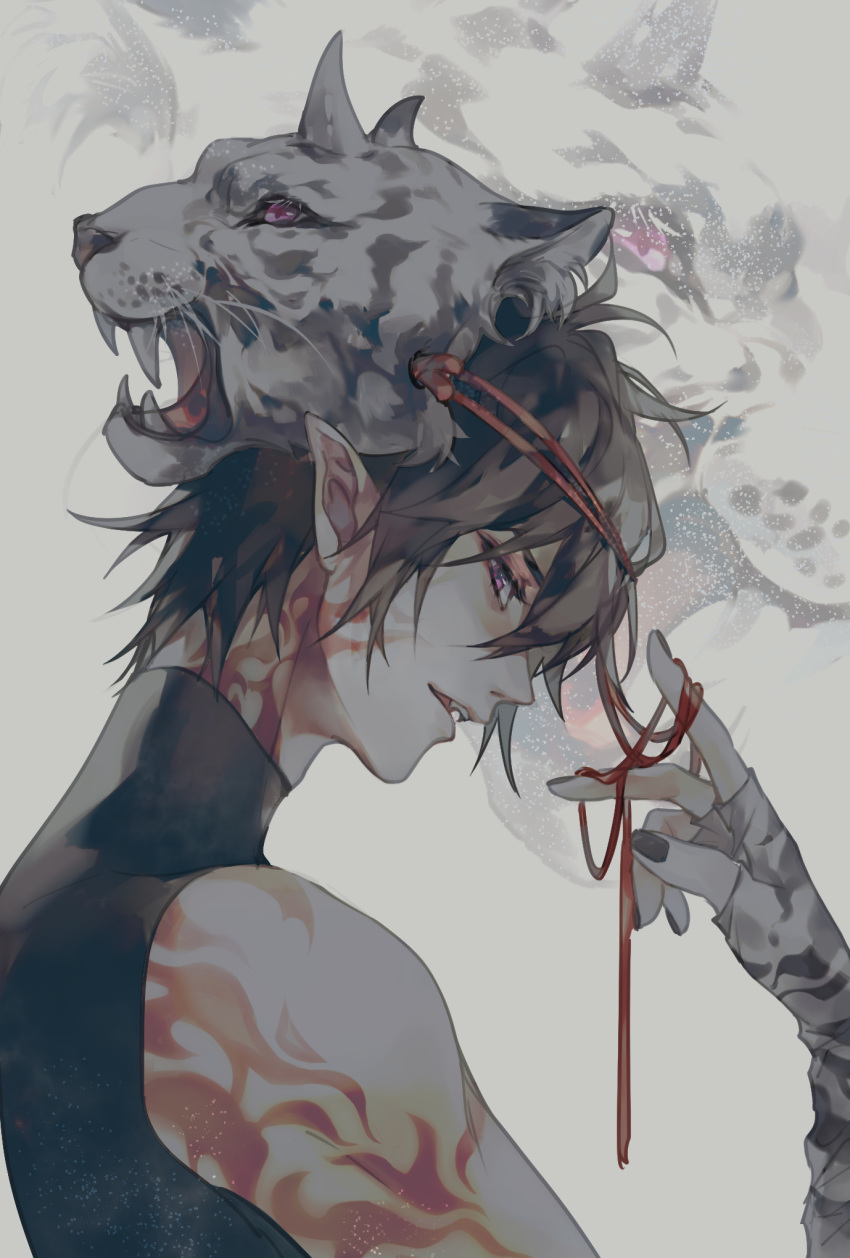 Safebooru - 1boy alternate costume animal aotu world arm tattoo bare shoulders black hair black ...