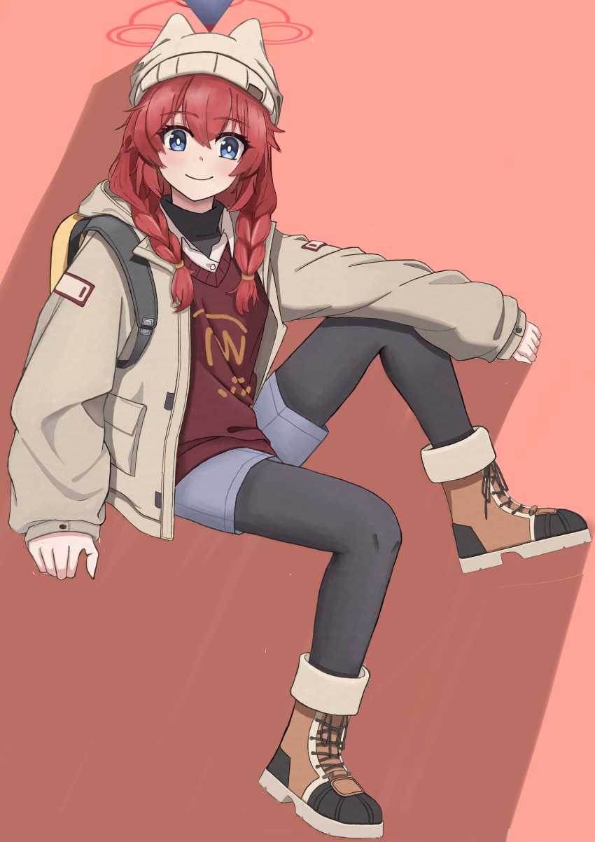 Safebooru - 1girl absurdres animal ear headwear backpack bag beanie black pantyhose blue archive ...