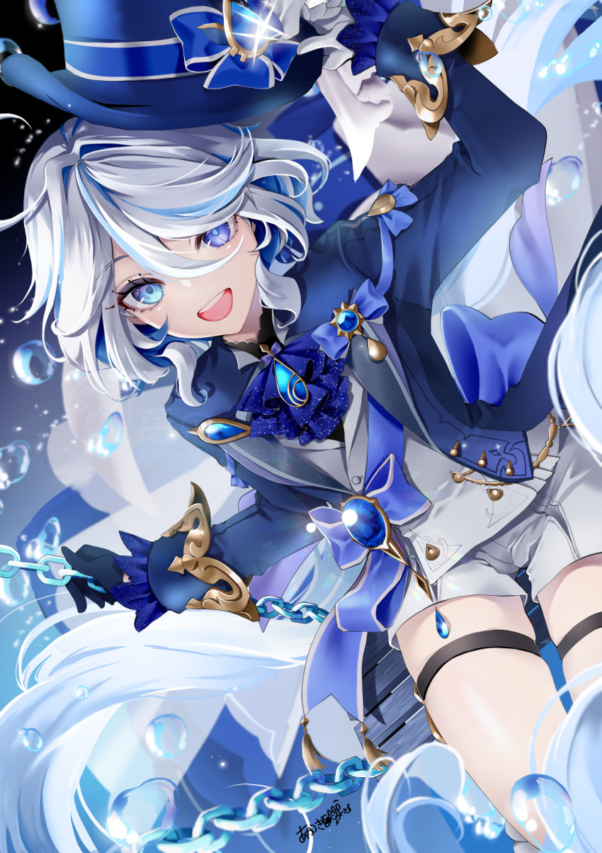 Safebooru - 1girl akatsuki hijiri ascot asymmetrical gloves black gloves blue ascot blue brooch ...