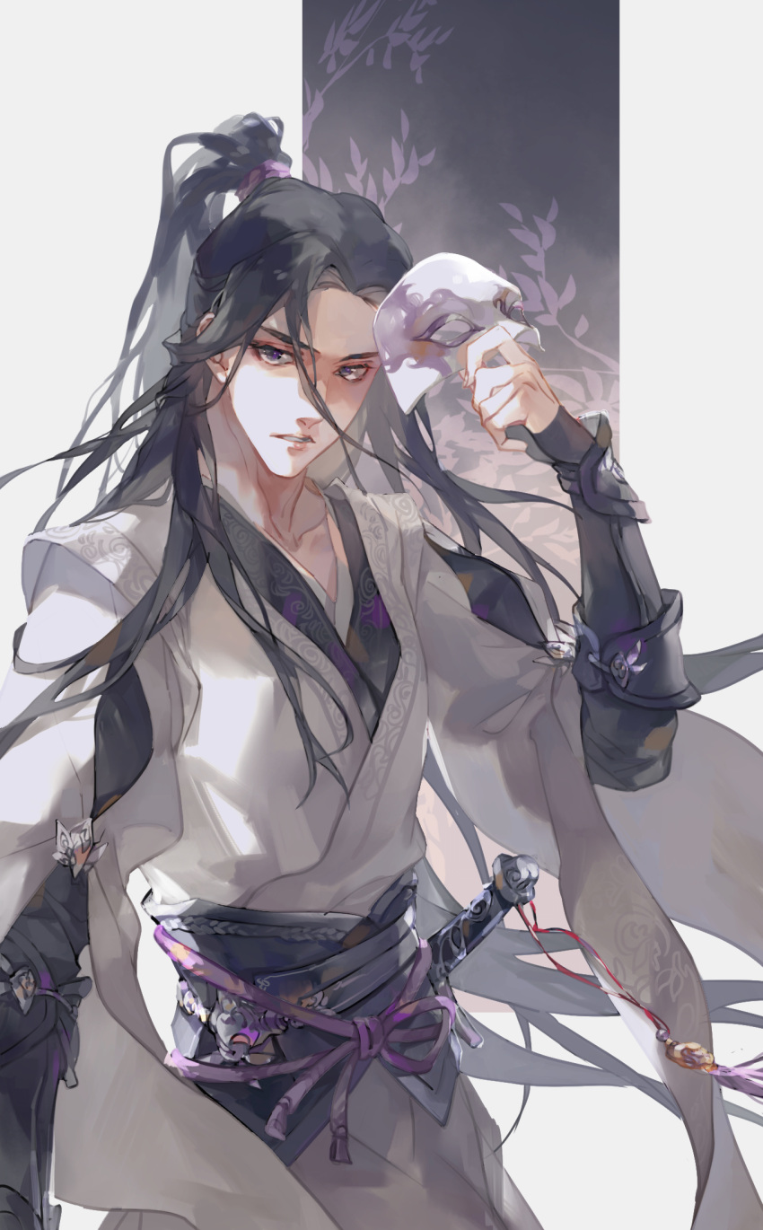 Safebooru - 1boy black hair chinese clothes highres holding holding mask jiujiangzi benren long ...