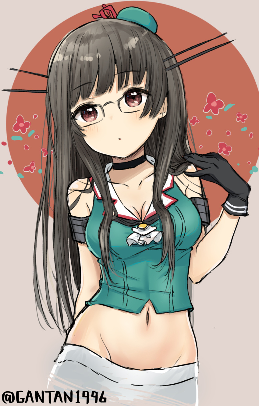 Safebooru - 1girl :o bare shoulders beret black gloves black hair breasts choukai (kantai ...