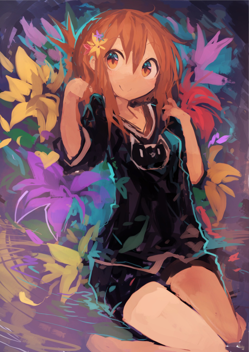 Safebooru - 1girl absurdres alternate costume animal print bangs black shirt black shorts brown ...