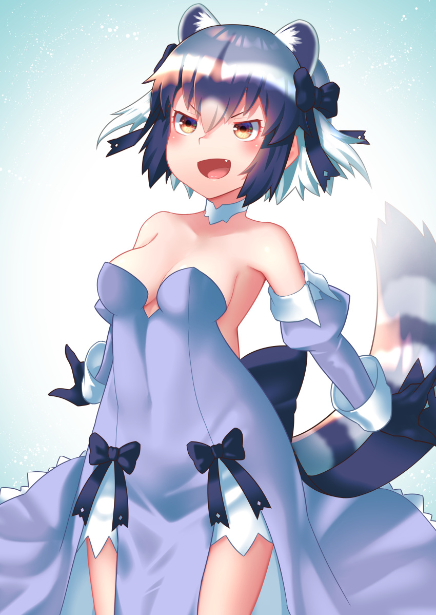Safebooru - 1girl :d absurdres alternate costume animal ears bangs bare shoulders black hair bow ...
