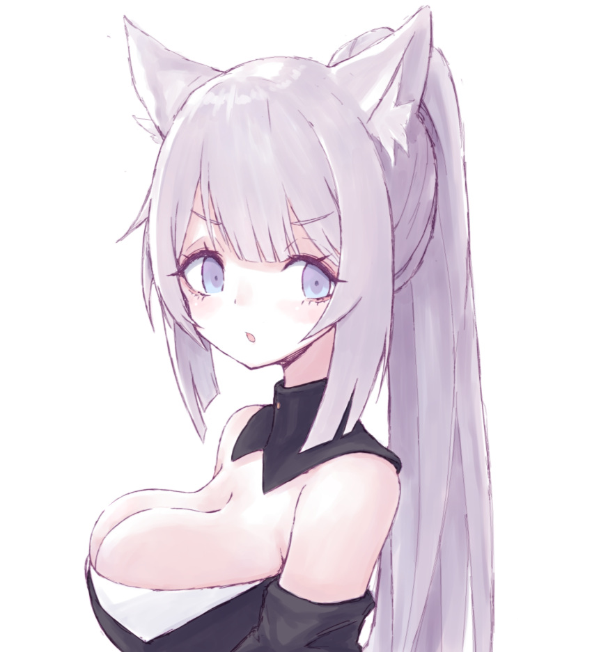Safebooru - 1girl :o animal ear fluff animal ears bangs bare shoulders blue eyes blunt bangs ...