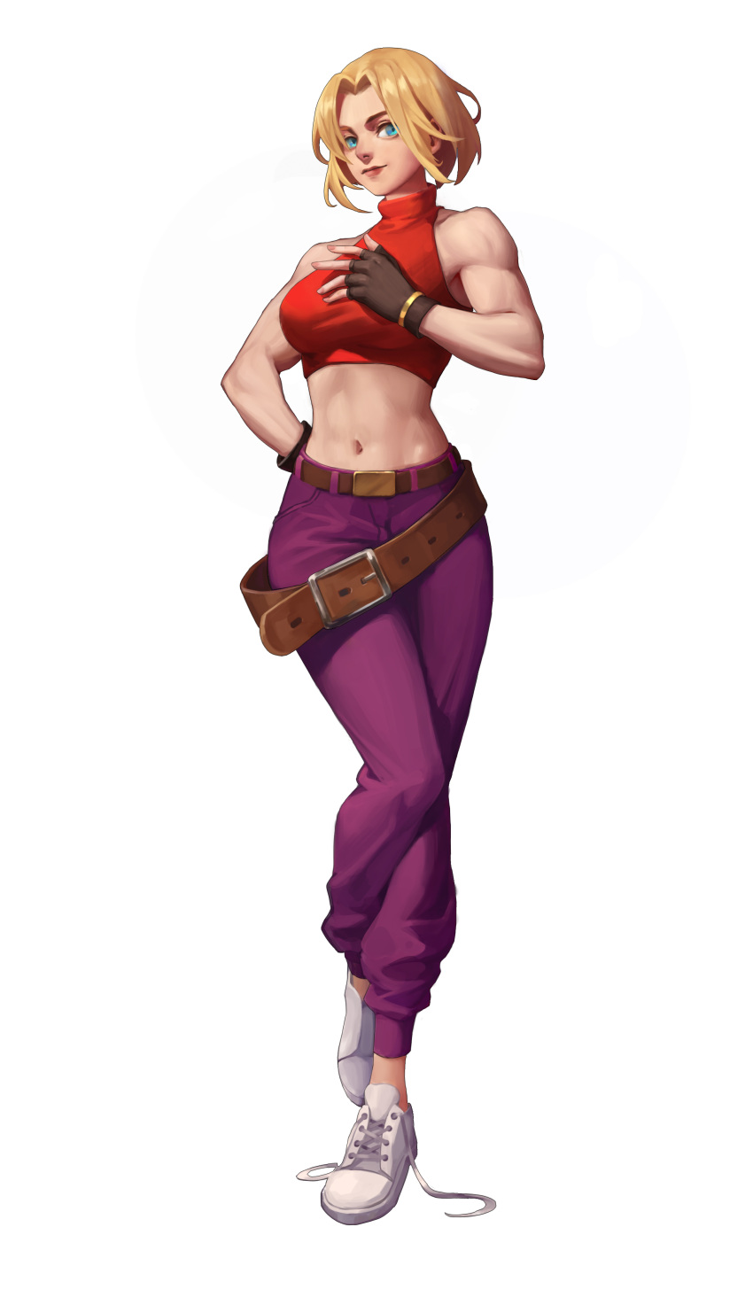 Safebooru - 1191326807 1girl absurdres bare shoulders belt belt buckle blonde hair blue eyes ...