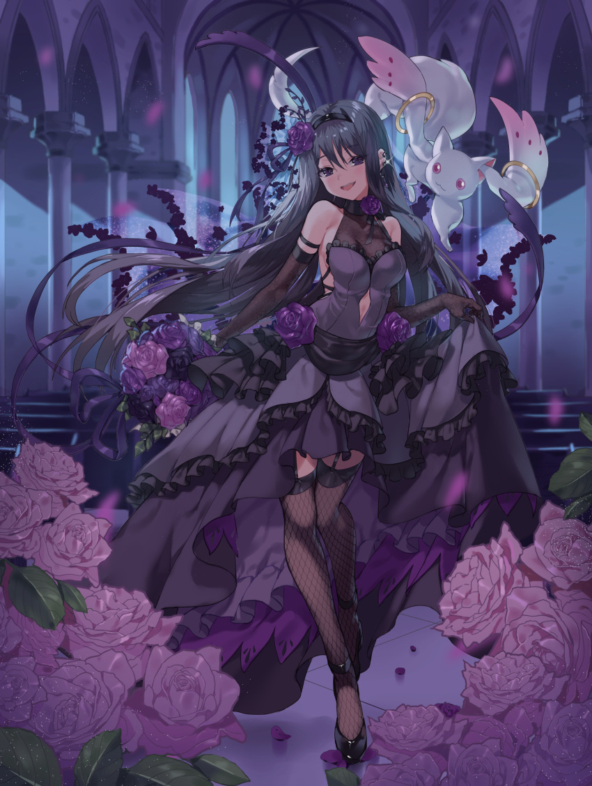 Safebooru - 1girl absurdres akemi homura bare shoulders black dress black gloves black hair ...