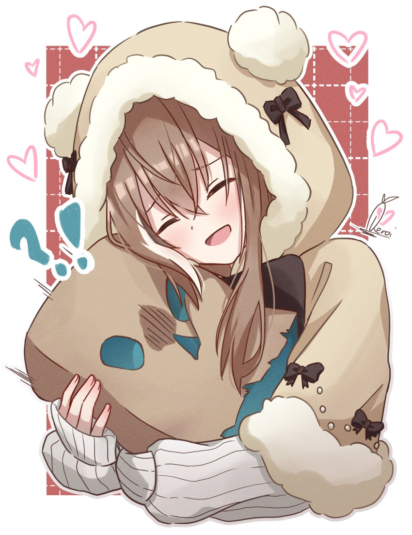 Safebooru - !? 1girl animal ears animal hood bear ears bear hood black hair blush border brown ...