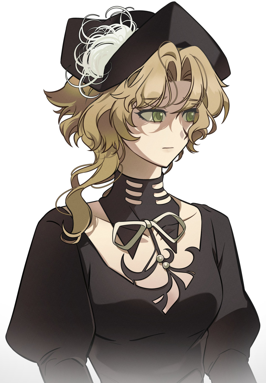 Safebooru - 1girl :| absurdres black dress black hat blonde hair closed mouth dress druvis iii ...