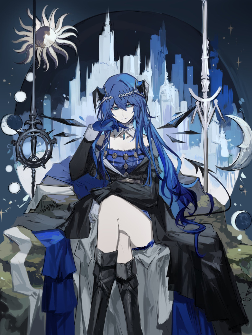 Safebooru - 1girl ambience synesthesia arknights arm support asymmetrical gloves black boots ...