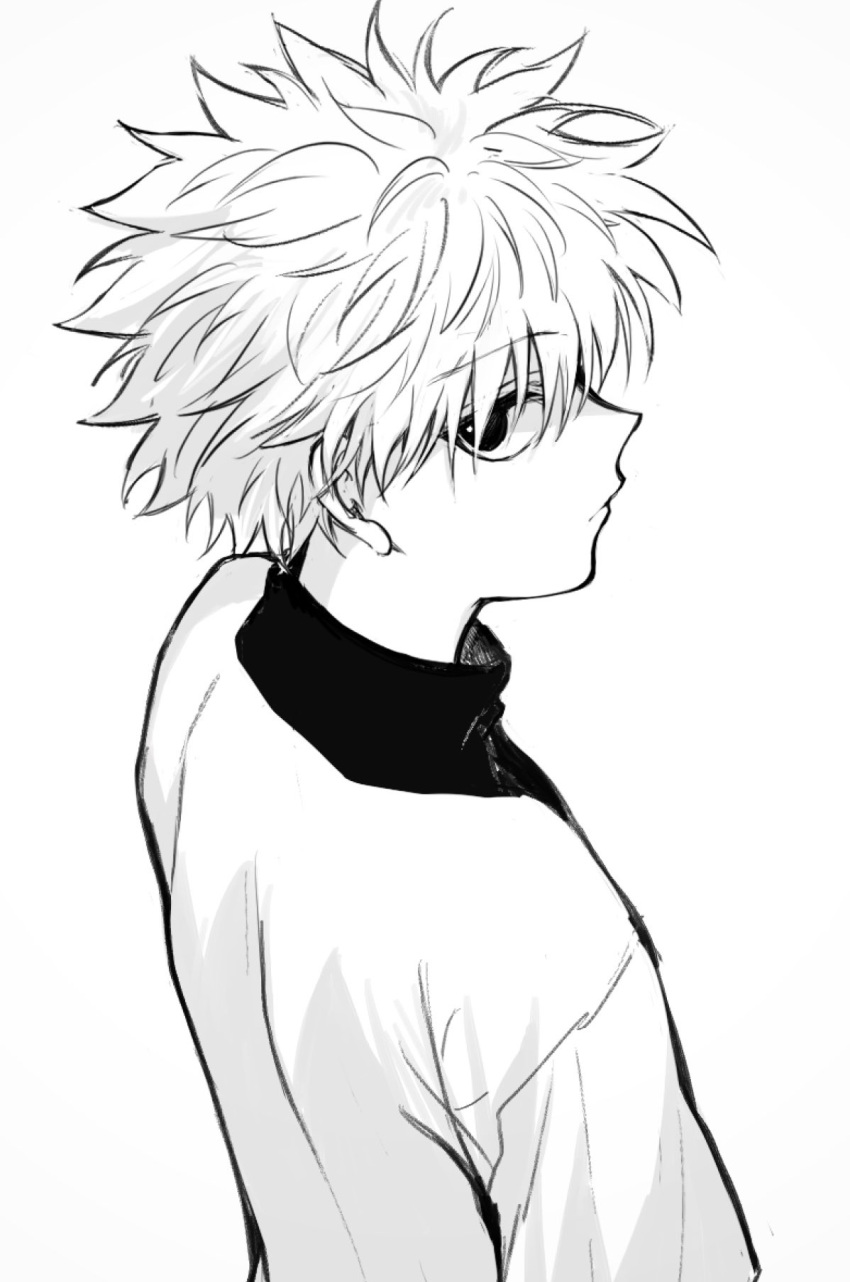 Safebooru - 1boy closed mouth commentary request greyscale hair between ...