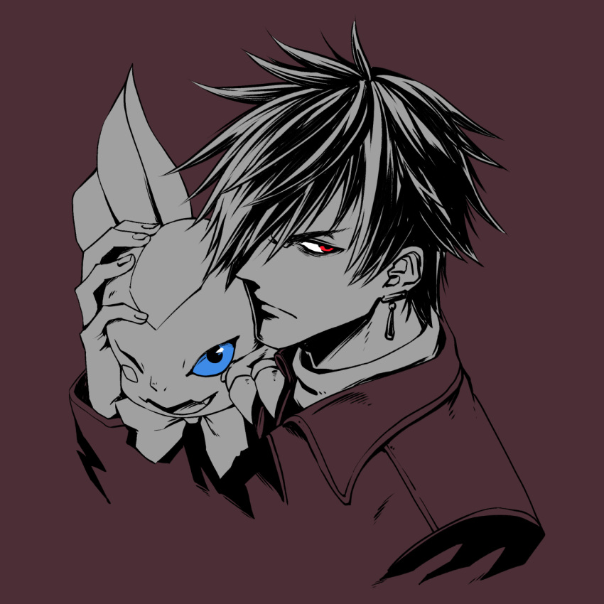 Safebooru - 1boy 1girl blue eyes brown background digimon digimon ...