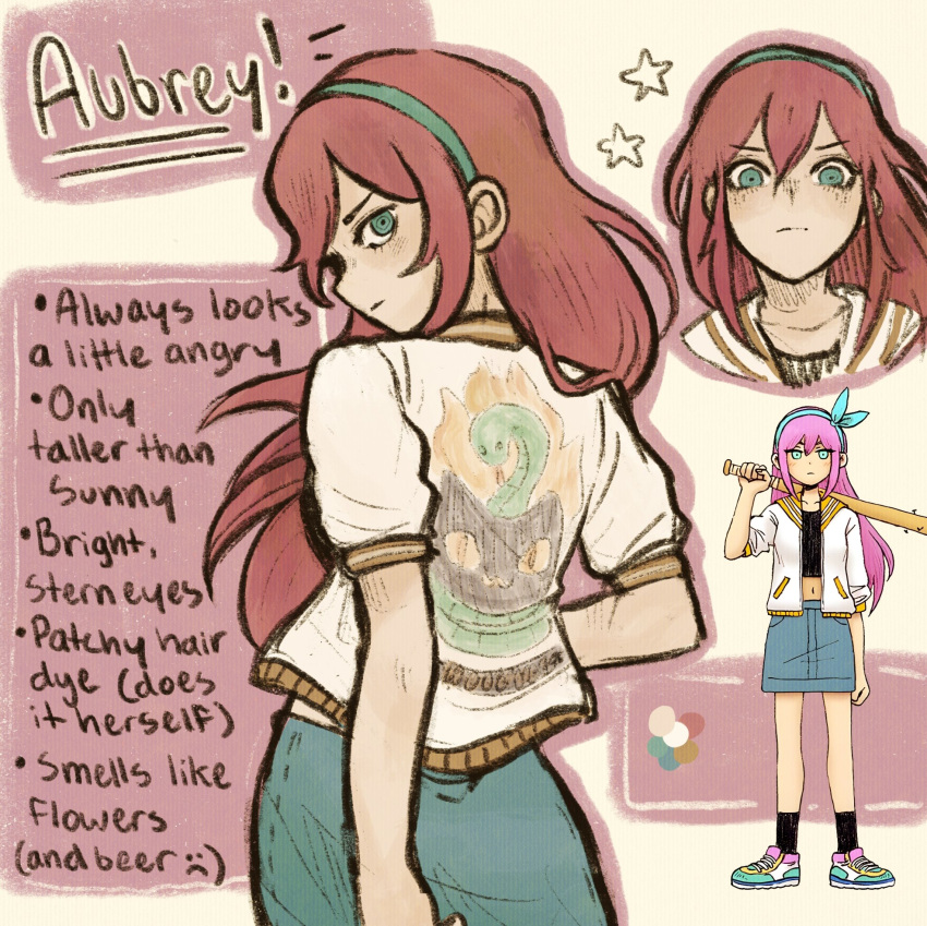 Safebooru - 1girl aubrey (faraway) (omori) aubrey (omori) blue eyes blue hairband blue skirt ...