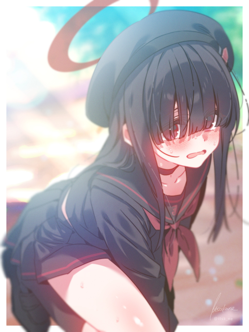 Safebooru - 1girl beret black choker black hair black hat black serafuku blue archive blunt ...