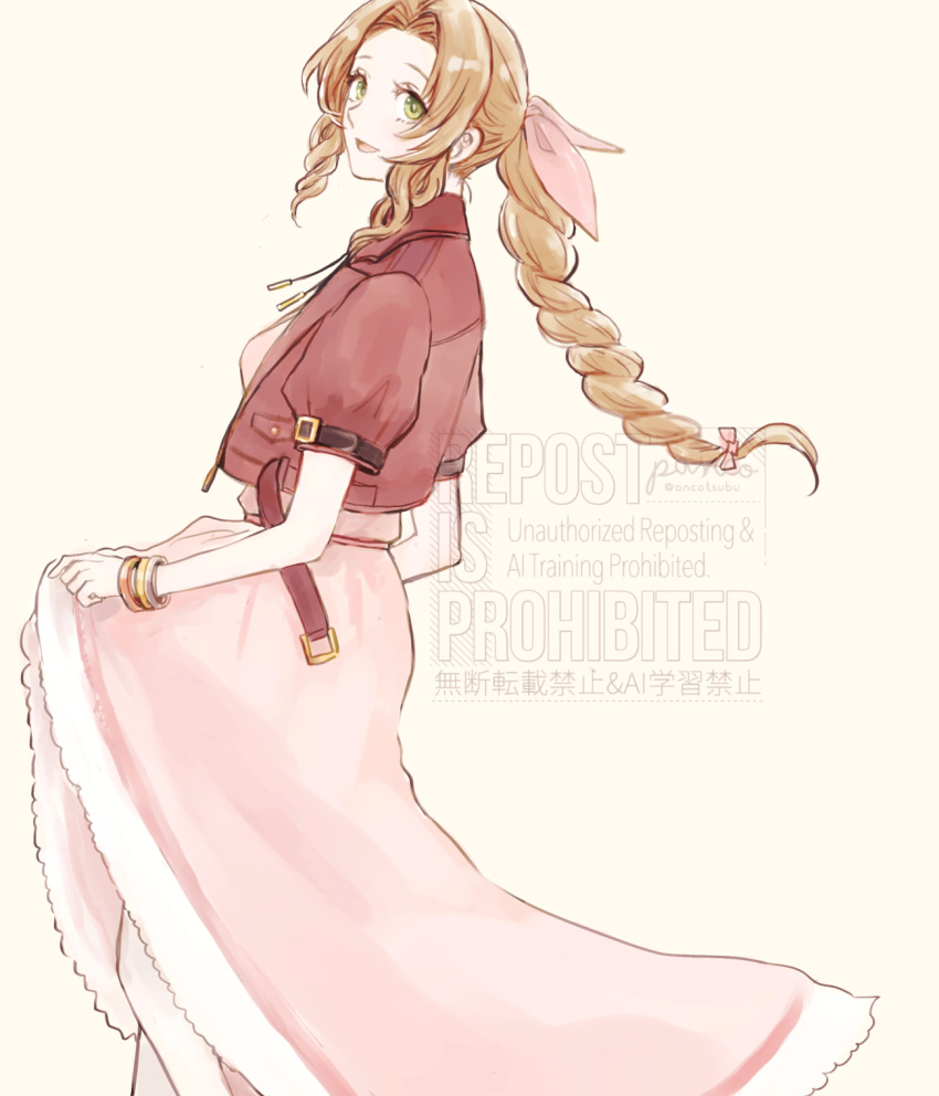 Safebooru - 1girl aerith gainsborough ancotsubu artist name bangle bracelet braid braided ...