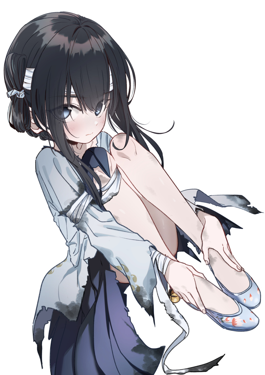 Safebooru - 1girl absurdres bandaged arm bandages black hair blue hanfu blush chinese clothes ...