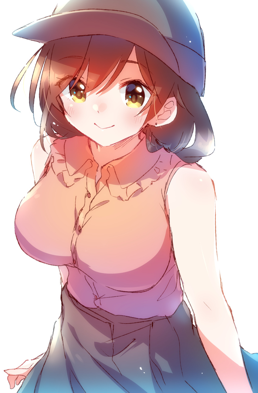 Safebooru - 1girl absurdres bare arms bare shoulders baseball cap black hat black skirt breasts ...