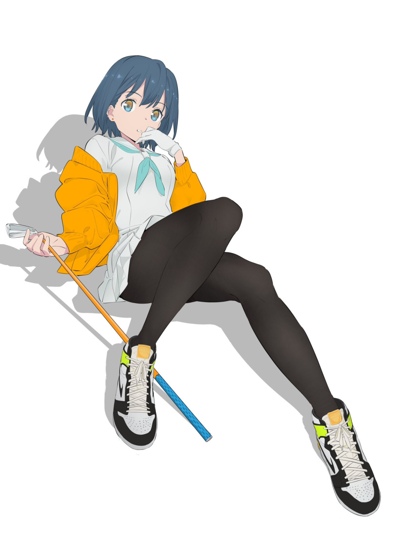 Safebooru - 1girl aoba minami black pantyhose blue eyes blue hair earrings full body gloves golf ...