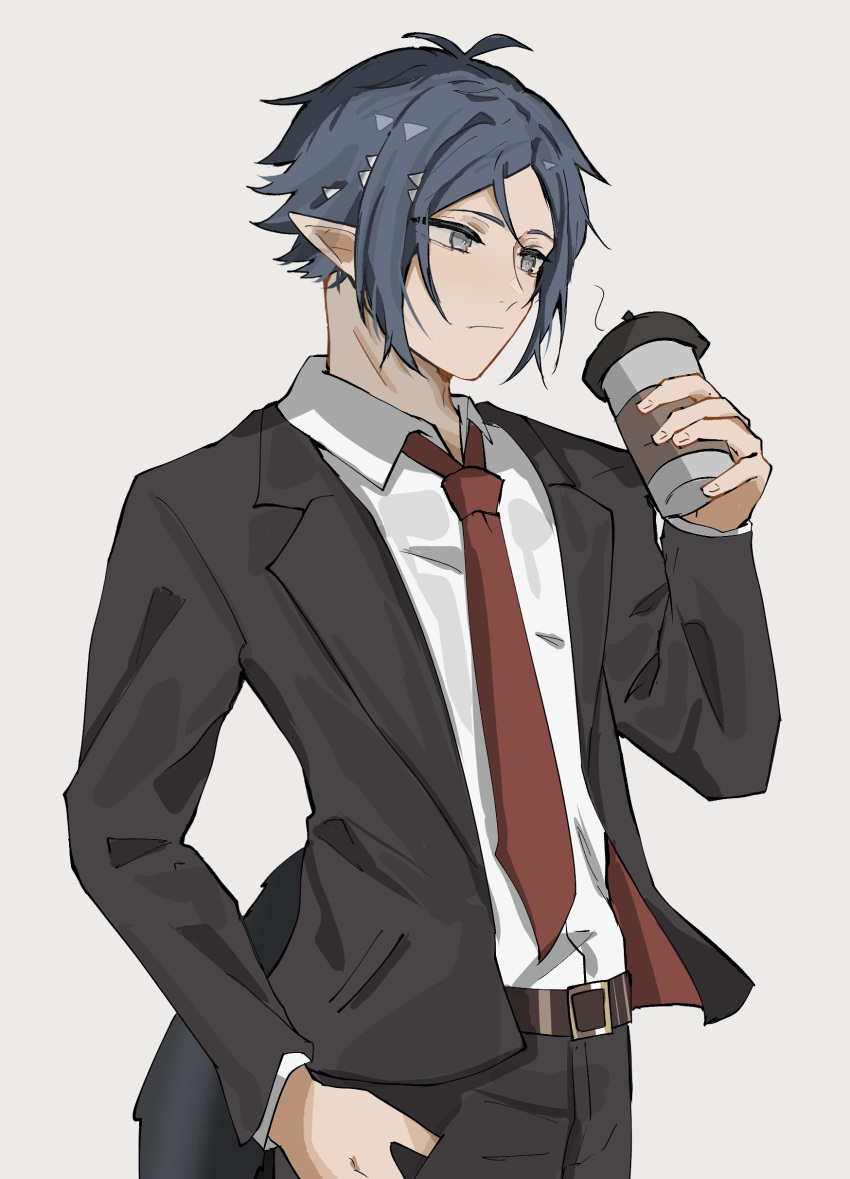 Safebooru - 1boy absurdres alternate costume arknights aryo 77c black jacket blazer blue hair ...
